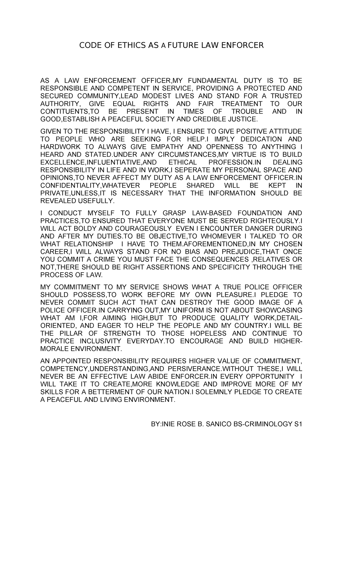 CODE OF Ethics AS A LAW Enforcement Officer - CODE OF ETHICS AS A ...