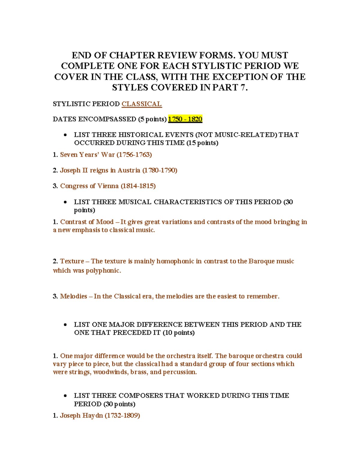 Chapter review Classical - END OF CHAPTER REVIEW FORMS. YOU MUST ...