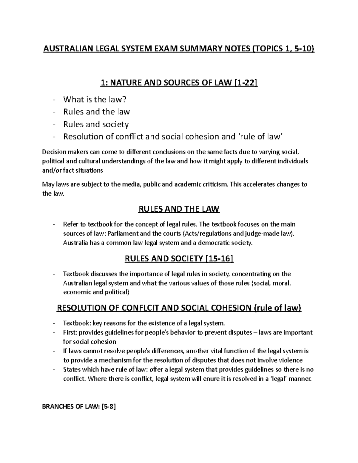 AUS Legal System EXAM Notes - AUSTRALIAN LEGAL SYSTEM EXAM SUMMARY ...