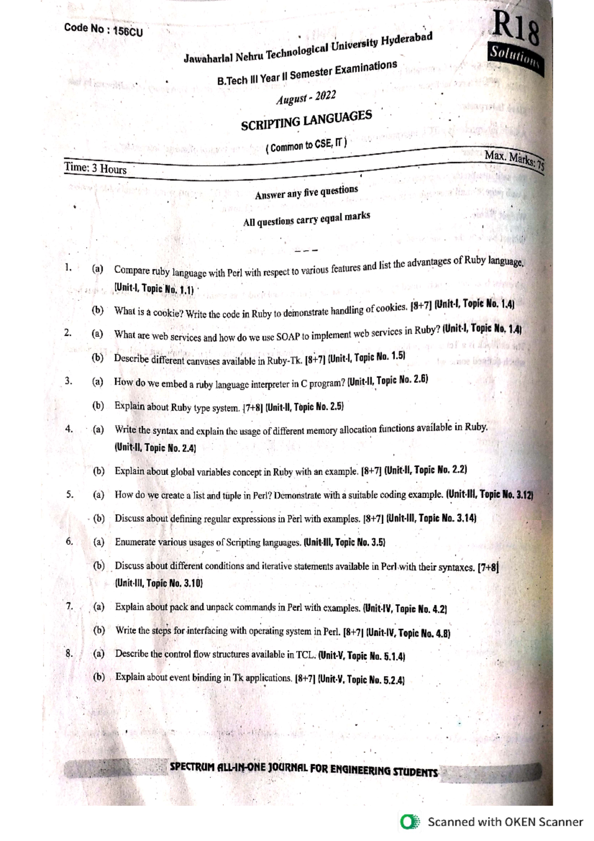 Scripting-Language-Spectrum - Code No : 156CU R18 Jawaharlal Nehru ...