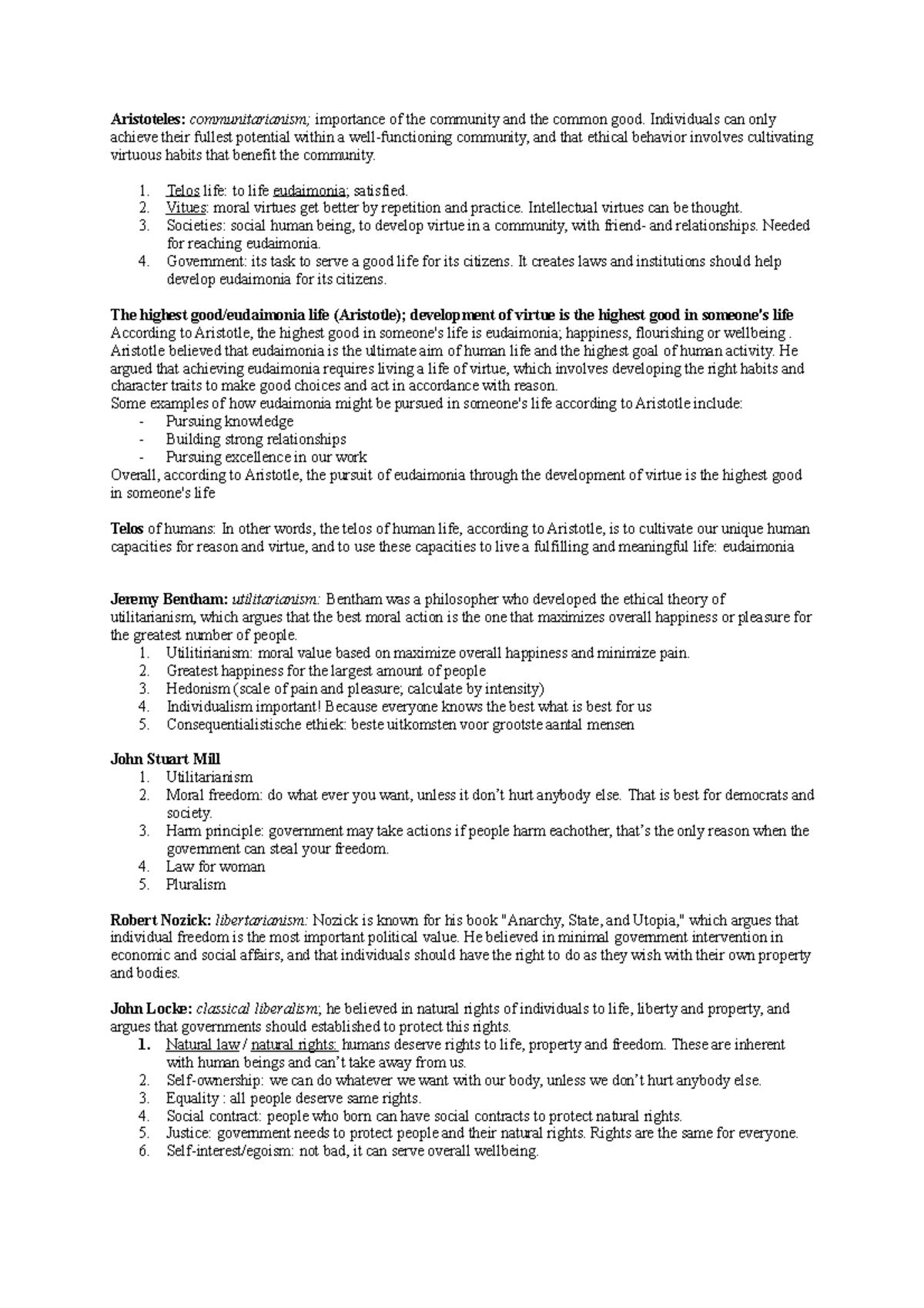 Summary Ethics Lectures Quizzes Exam Aristoteles Communitarianism