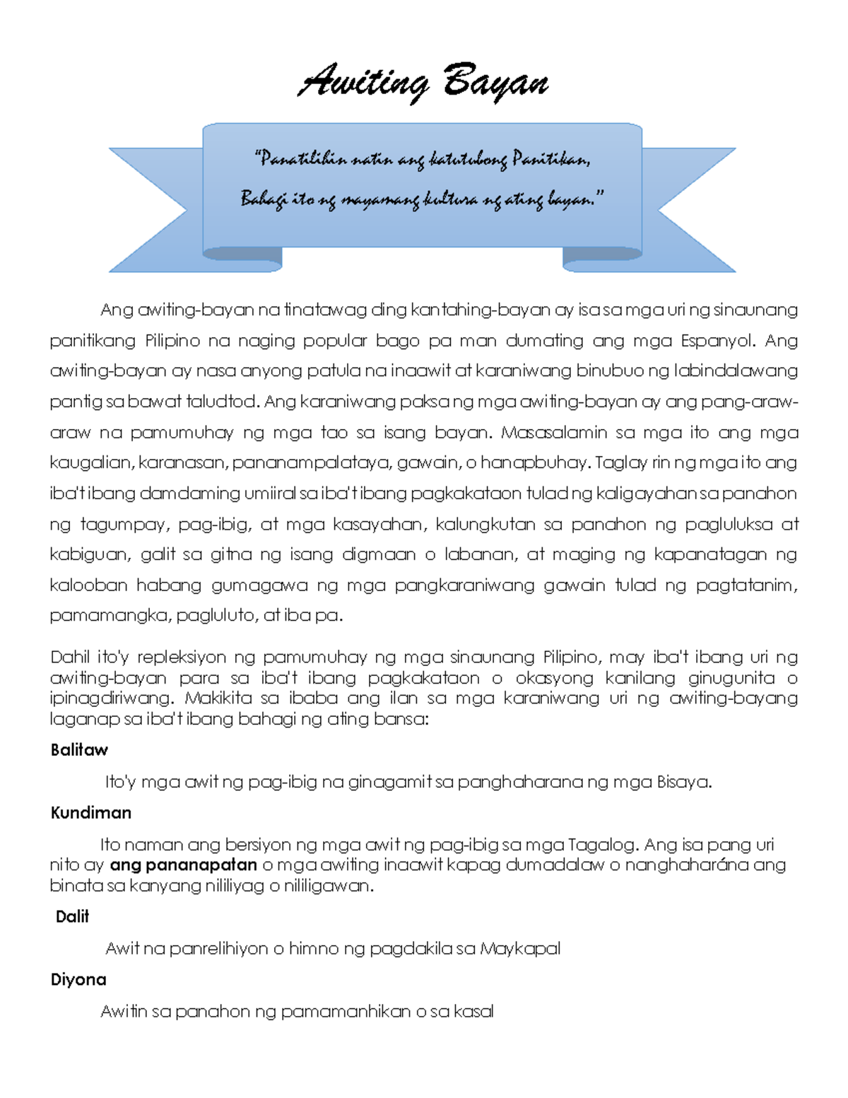 516663562-Awiting-Bayan - Awiting Bayan Ang awiting-bayan na tinatawag ...