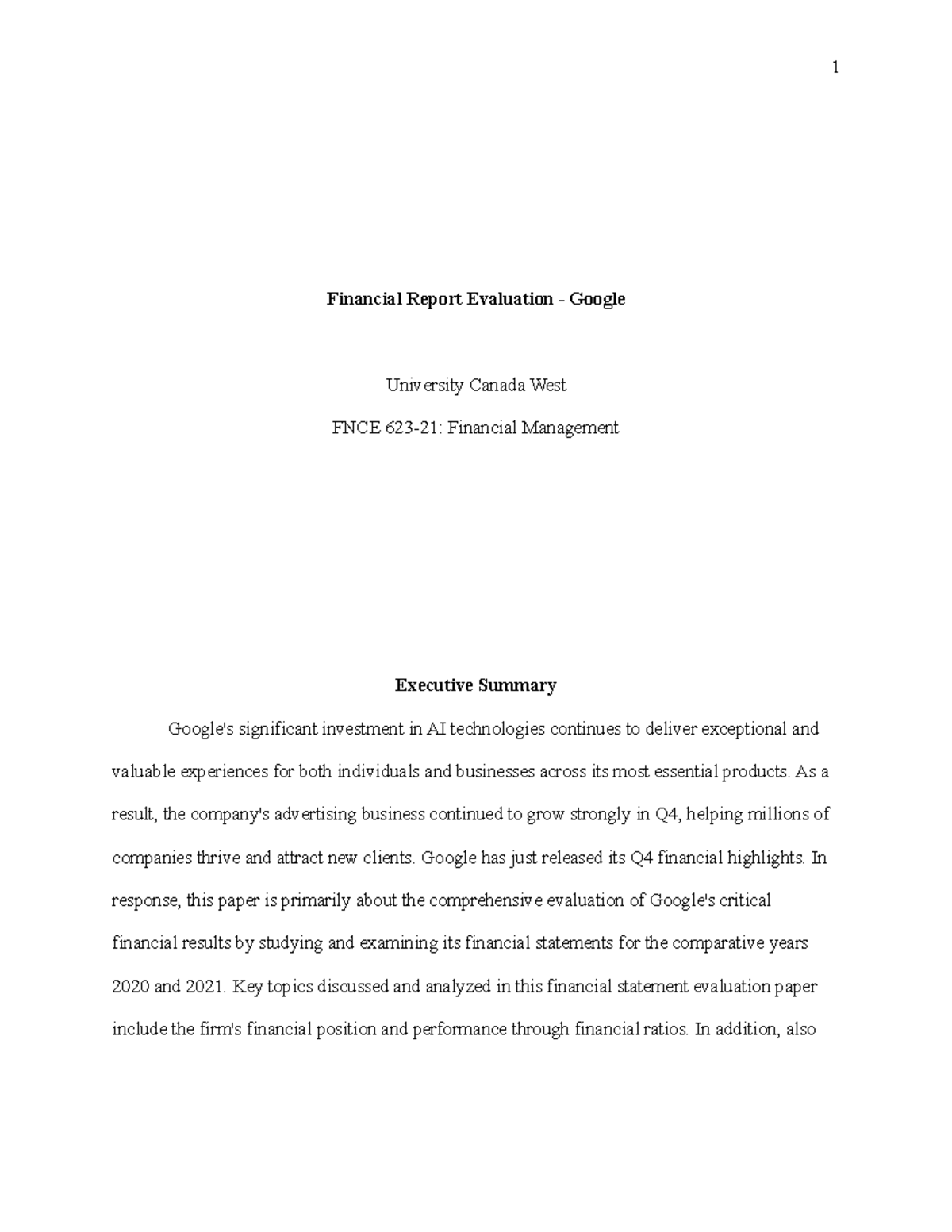 Financial Report Evalutaion - original - Financial Report Evaluation ...