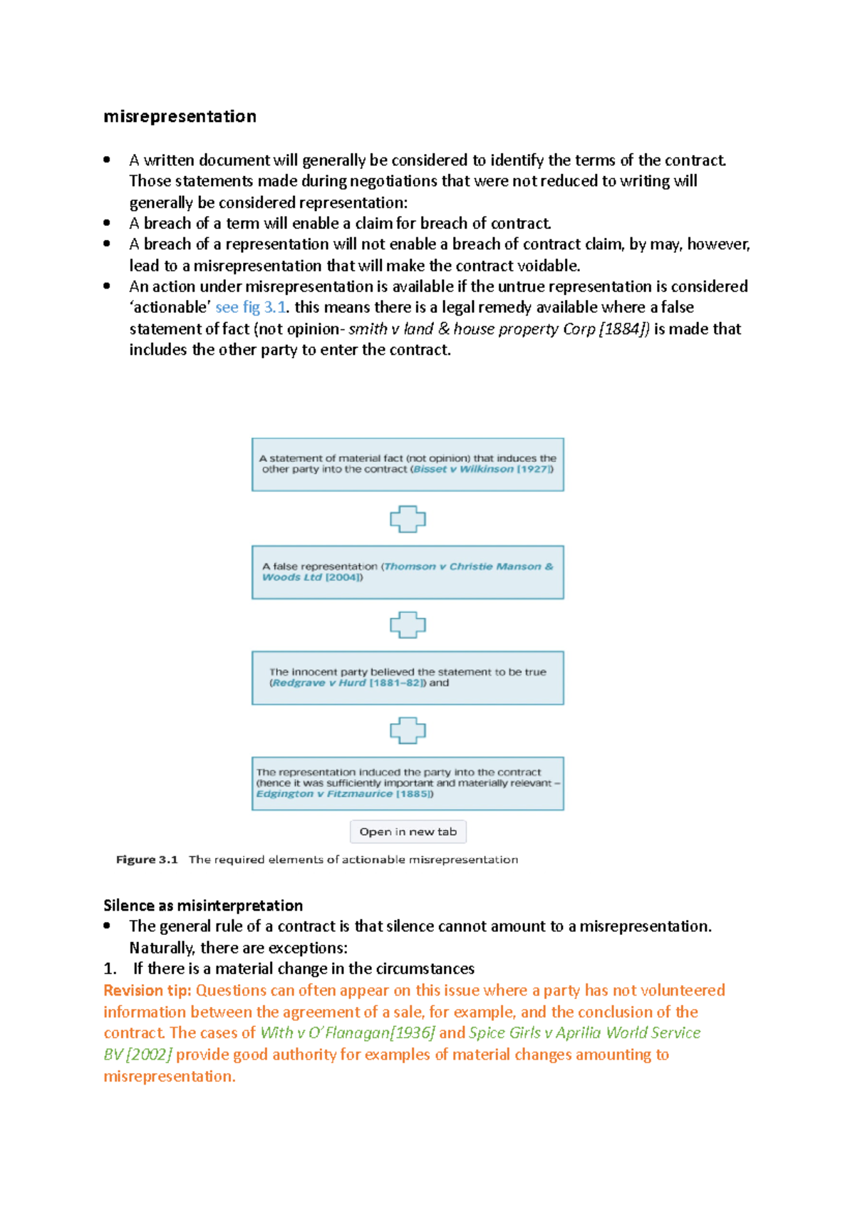 Misrepresentation - revision notes - misrepresentation A written ...