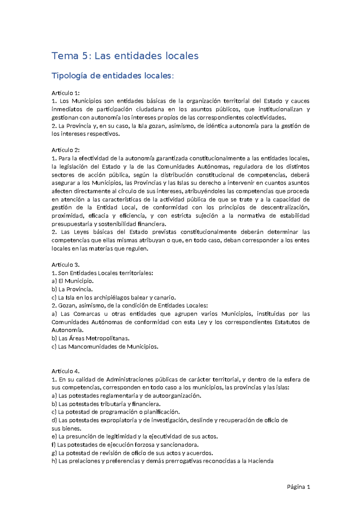 Tema 5 - Apuntes - Tema 5: Las entidades locales Tipología de entidades ...