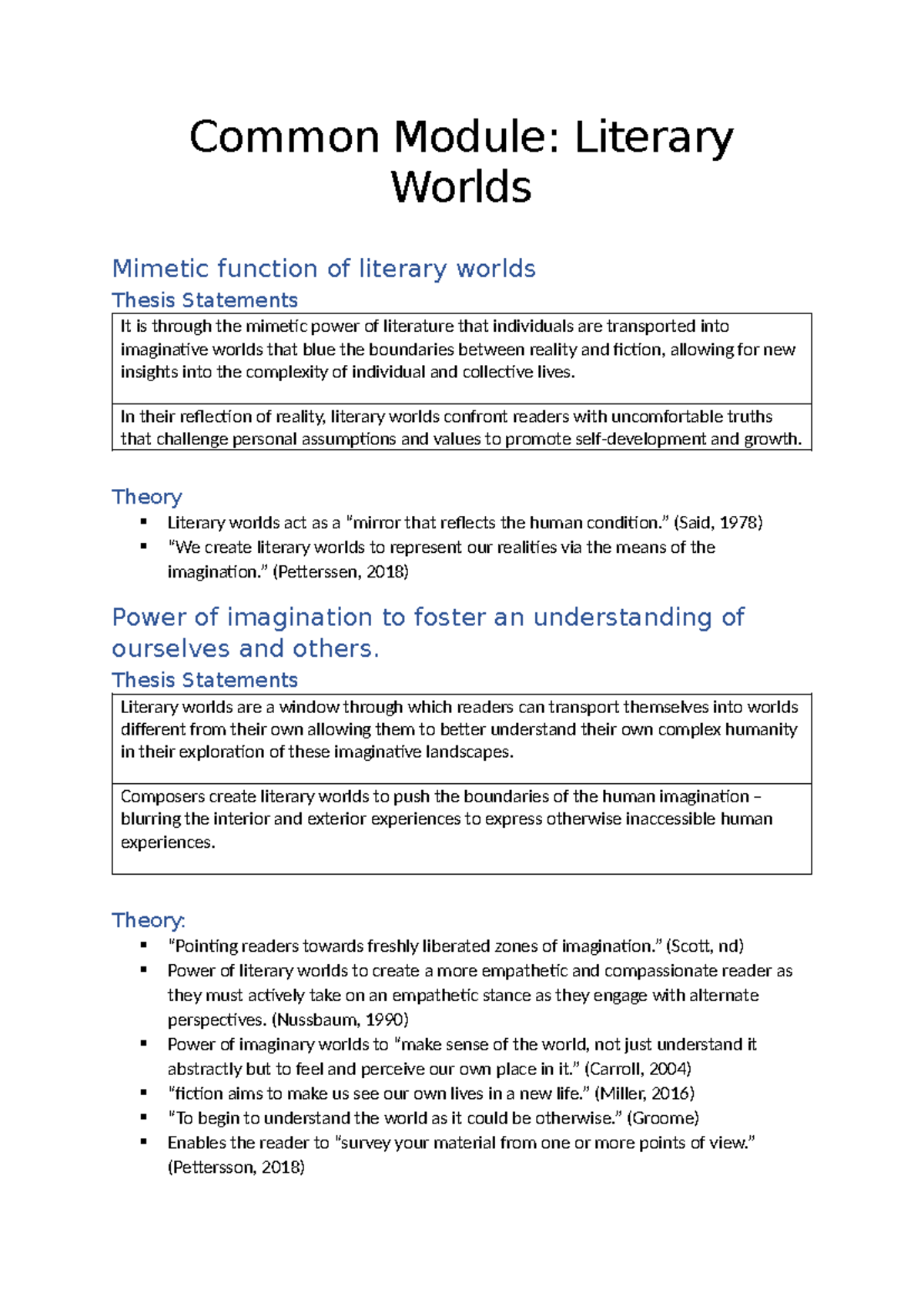 Common Module HSC Notes - Common Module: Literary Worlds Mimetic ...