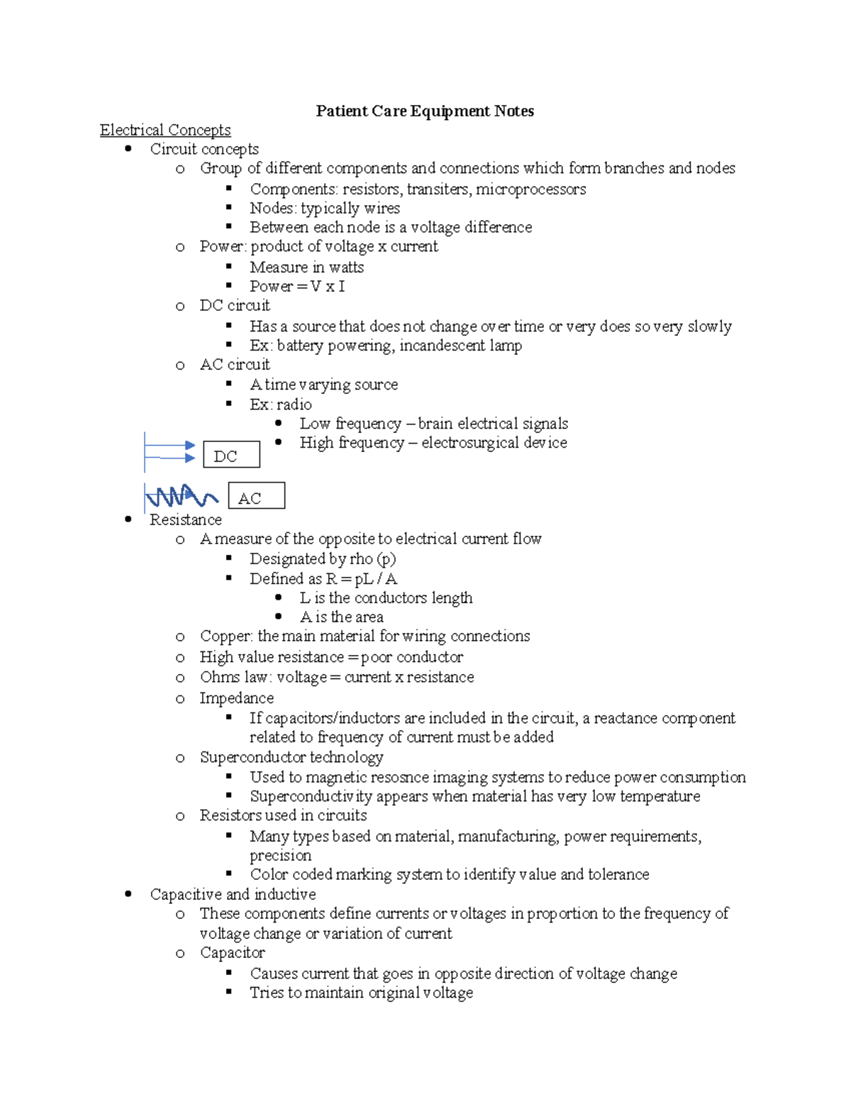 PCE 9 - electrical concepts notes - Patient Care Equipment Notes ...