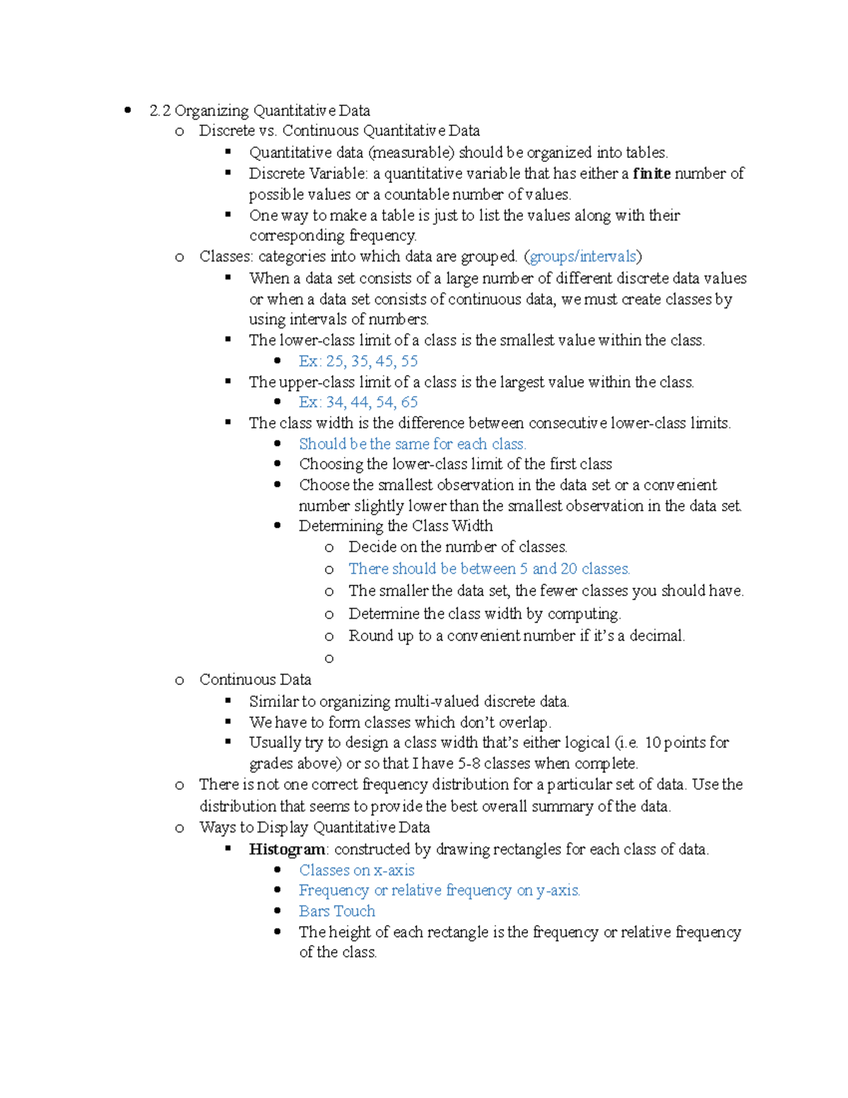MAT 120 Section 2.2 - 2 Organizing Quantitative Data o Discrete vs. Continuous Quantitative Data ...