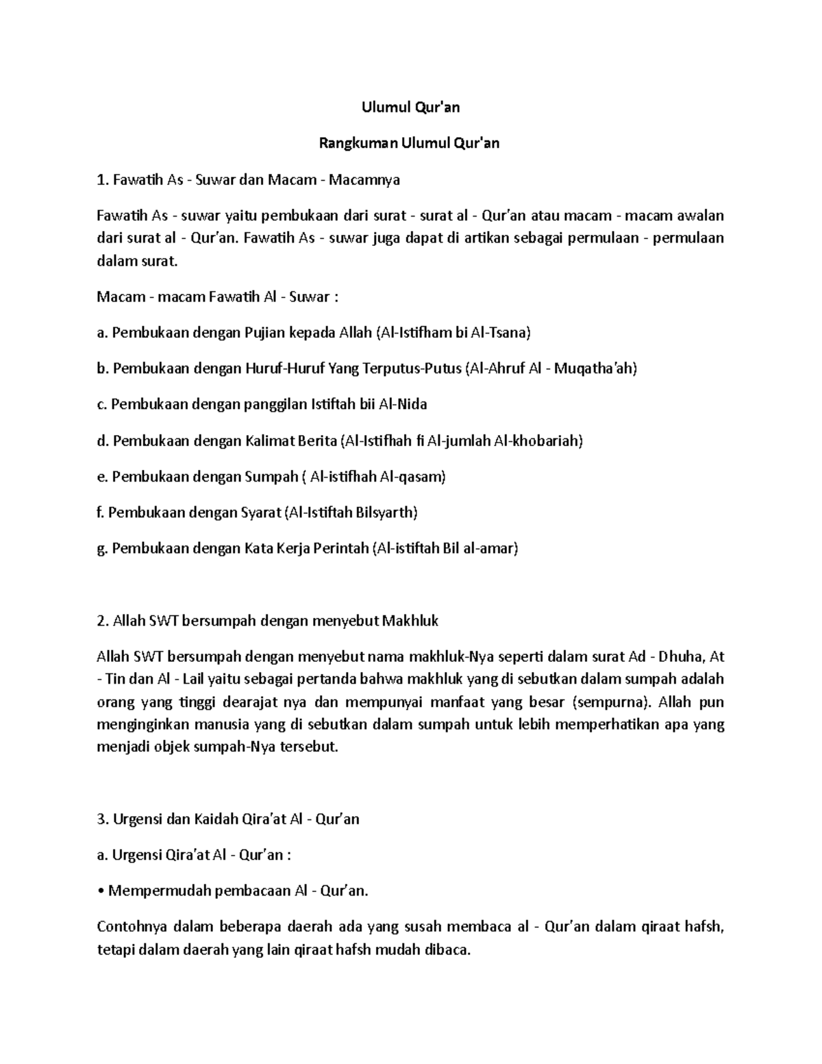 Ulumul Qur'an - Ulumul Qur'an Rangkuman Ulumul Qur'an Fawatih As ...