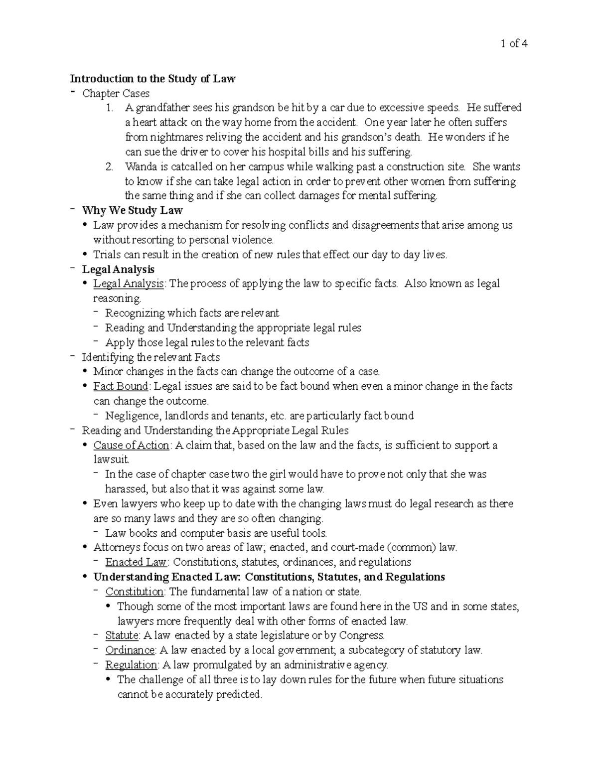Chapter 1 Book Notes - Summary The Study of Law - 1! of !4 Introduction ...