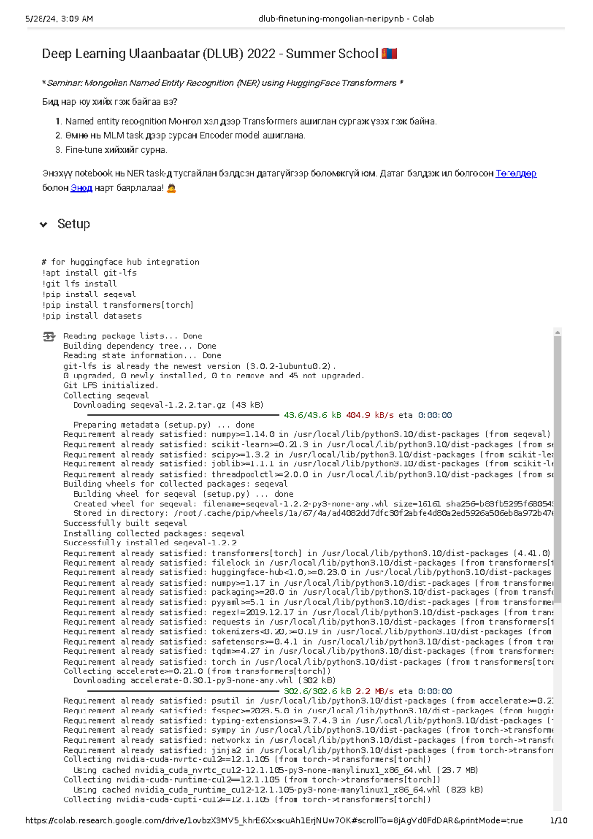 Dlub-finetuning-mongolian-ner.ipynb - Colab - * Seminar: Mongolian Named Entity Recognition (NER ...