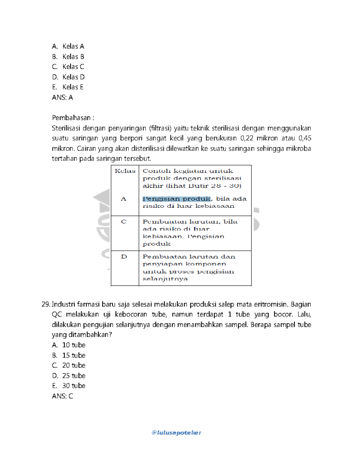 TO 14 Kumpulan SOAL Uka Indonesia - @lulusapoteker A. Kelas A B. Kelas ...