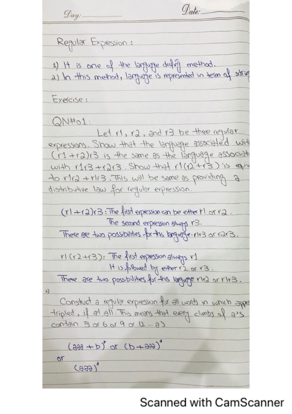 Regular expression(Exercise) - theory of autometa - Studocu