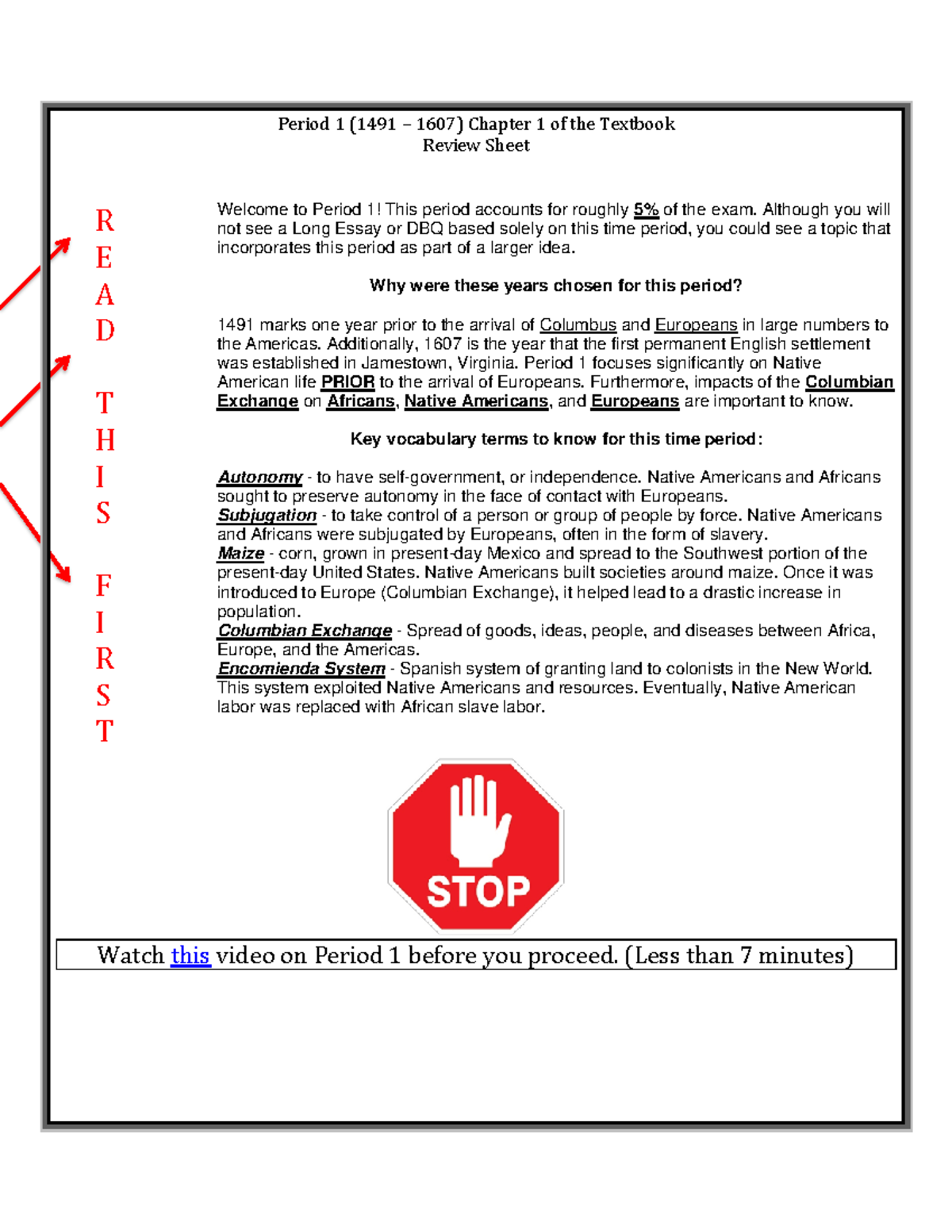 Apush Extra Credit Period One 1491–1607 Review Sheet - Period 1 (1491 ...