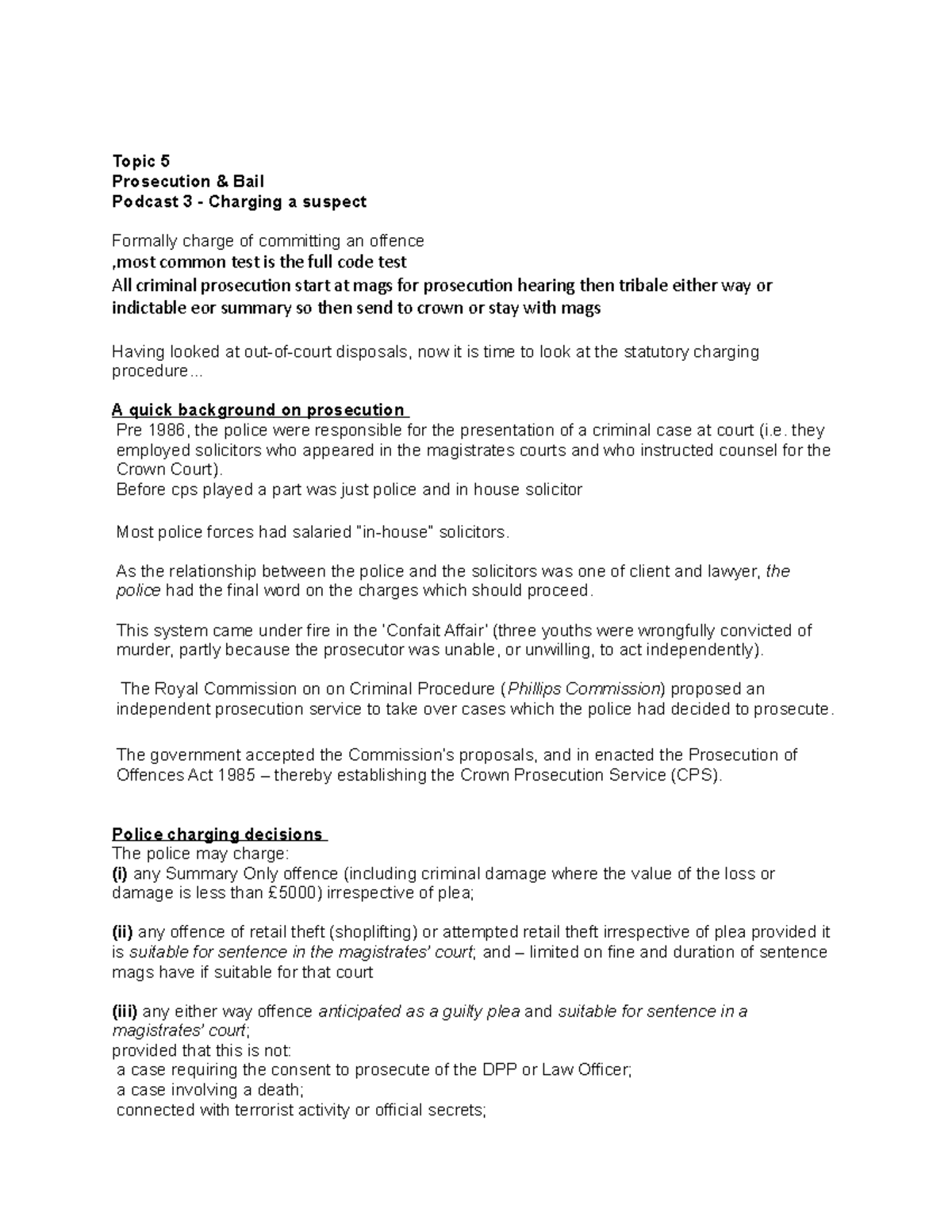 10 charging suspect Topic 5 (podcast 3) - Topic 5 Prosecution & Bail ...