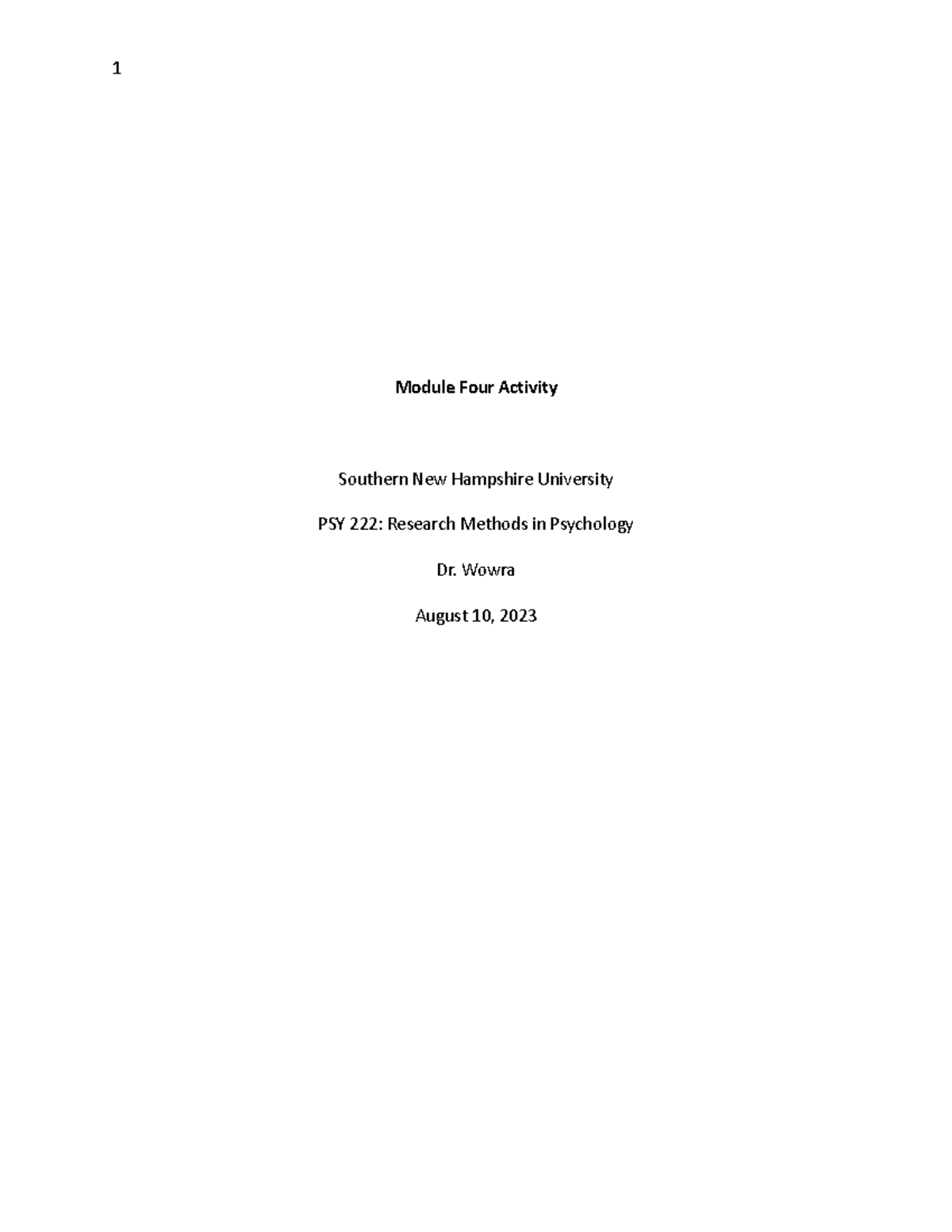 PSY222 Module Four Activity - Module Four Activity Southern New Hampshire University PSY 222 ...