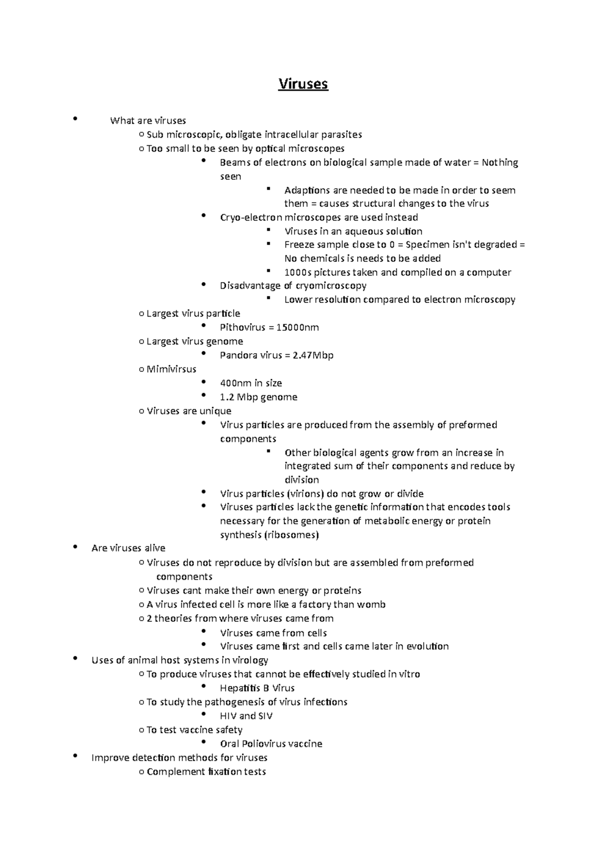 Viruses - Notes - Viruses What are viruses o Sub microscopic, obligate ...