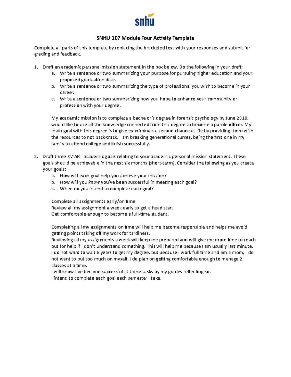 Module 4 - SNHU 107 Module Four Activity Template Complete all parts of ...