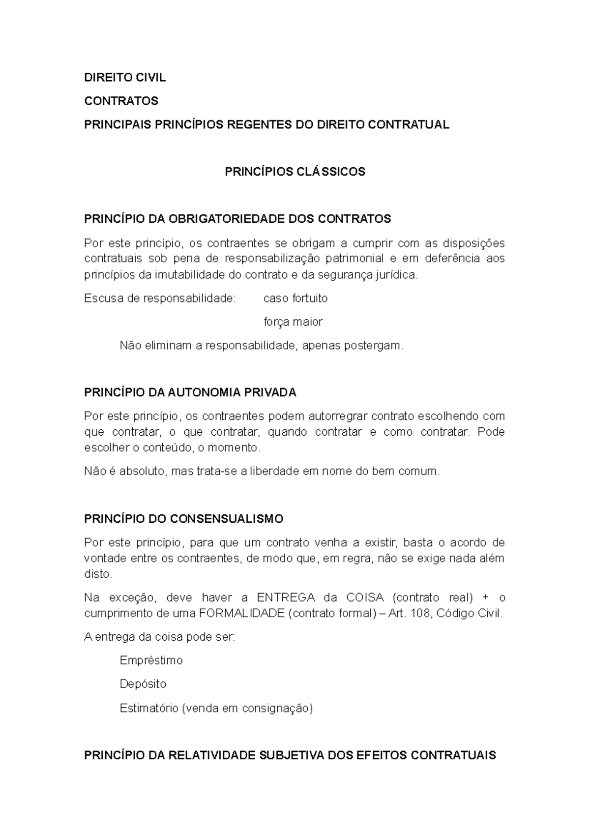 Direito Civil - Princípios Contratuais (Resumo completo) - DIREITO ...