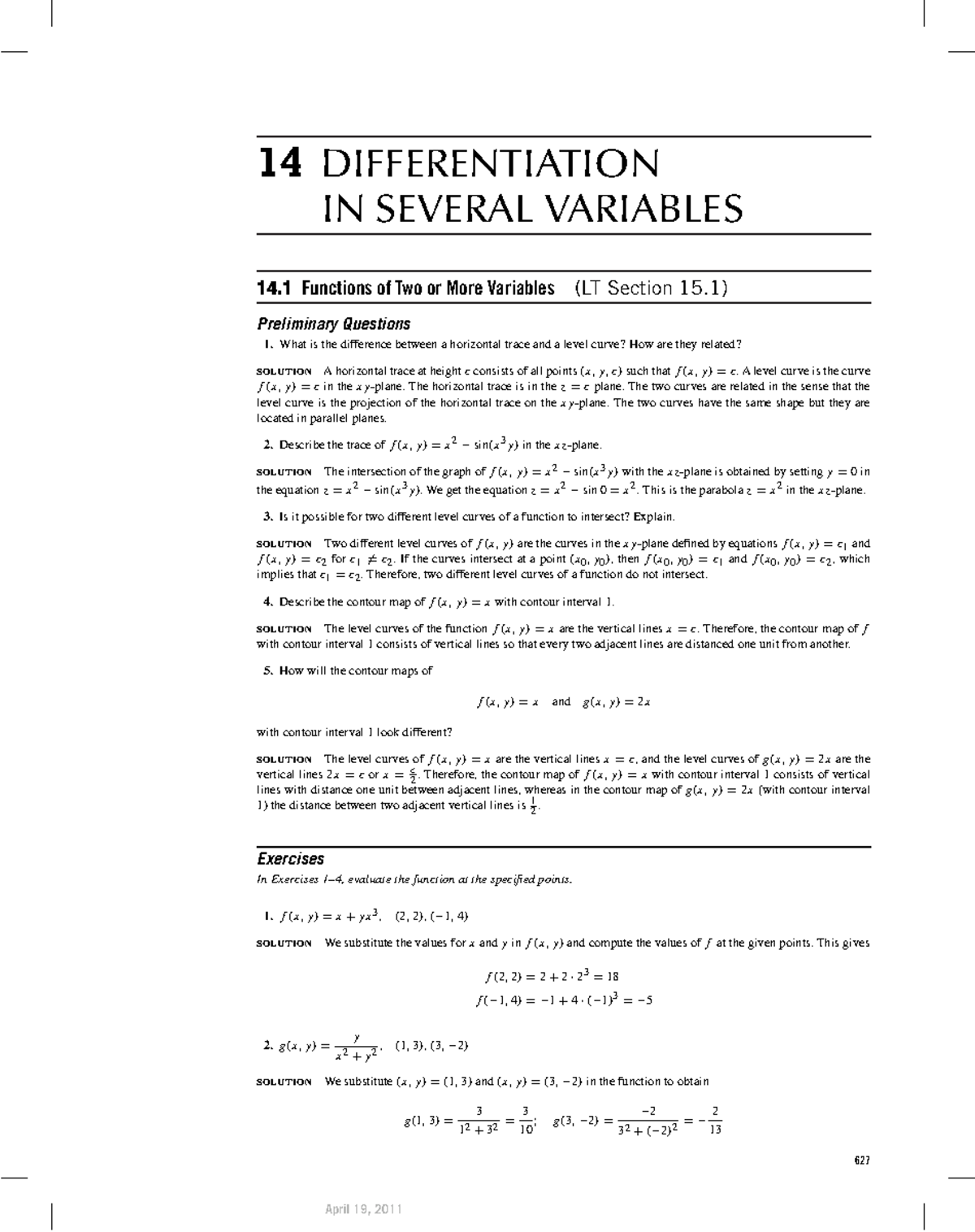Calc Ch 14 Solution Manuel - 14 DIFFERENTIATION IN SEVERAL VARIABLES 14 ...