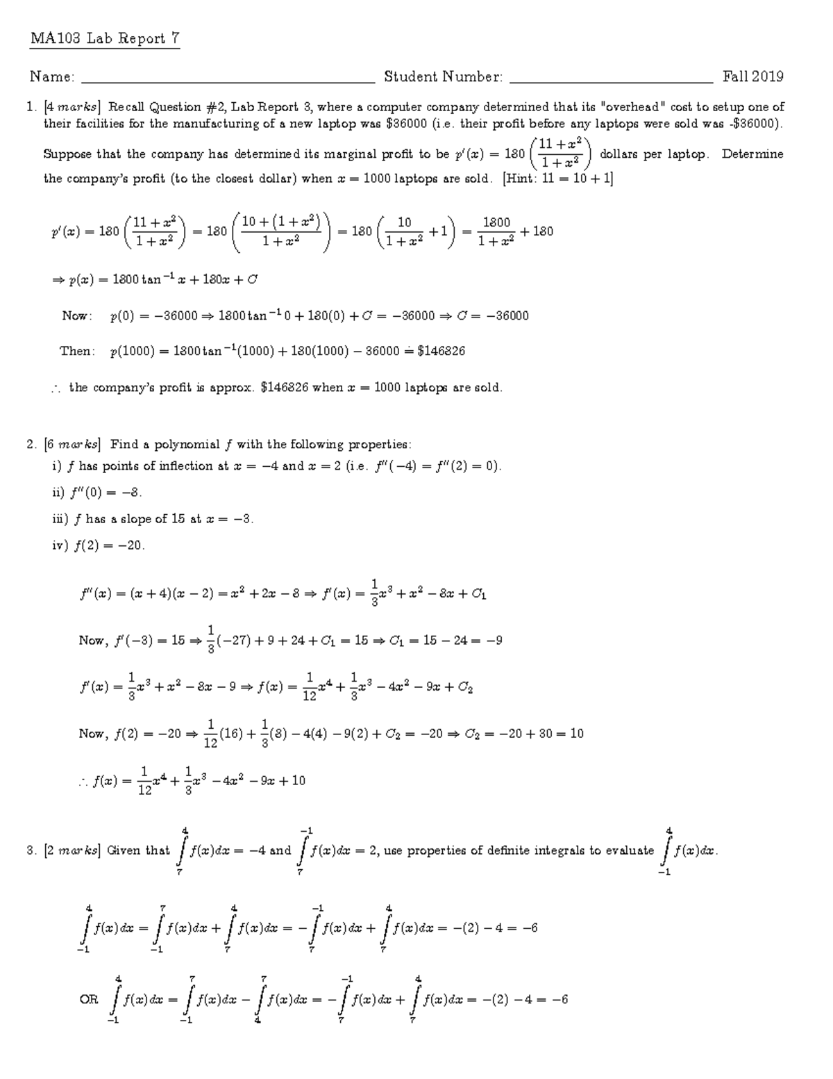 Lab Report 7 Solutions - Labs - MA103 Lab Report 7 Name: Student Number: Fall 2019 [4 marks ...