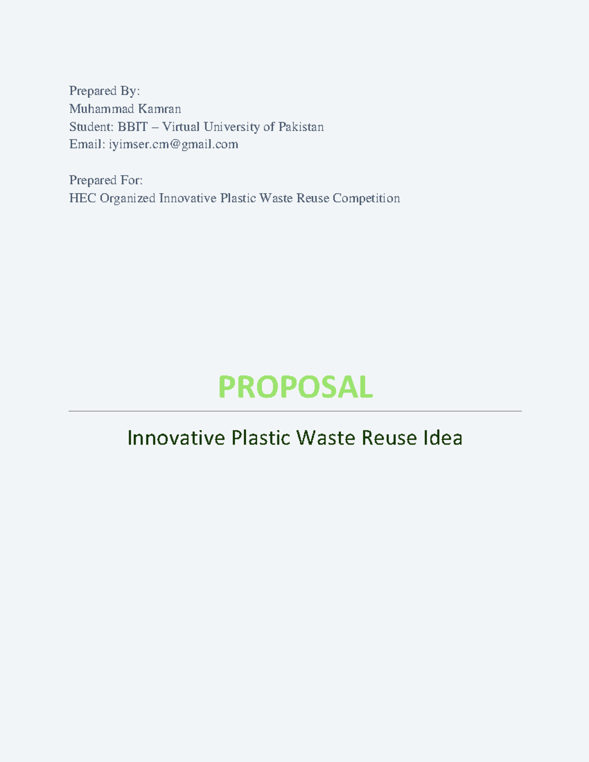Waste Management Idea - Proposal - PROPOSAL Innovative Plastic Waste ...