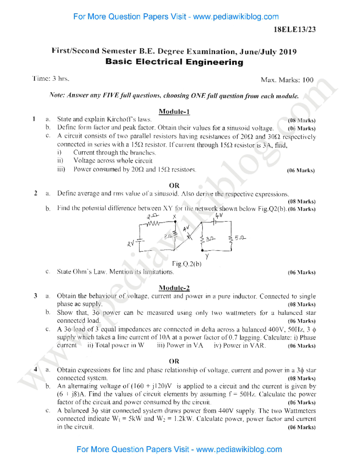 Basic Electrical Engg Jan 2019 (2018 Scheme) - Basic Electrical Engineering - Studocu