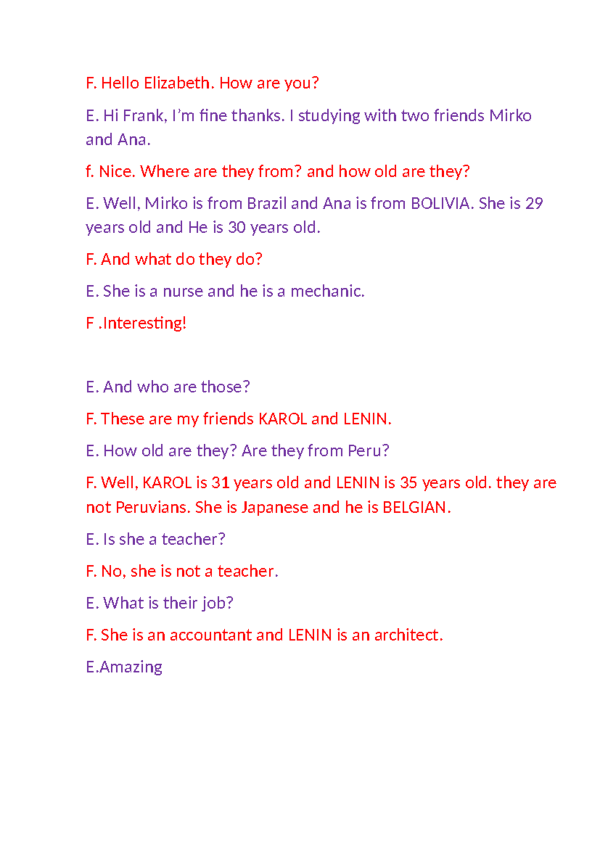 Hello Lina - fdf - F. Hello Elizabeth. How are you? E. Hi Frank, I’m ...