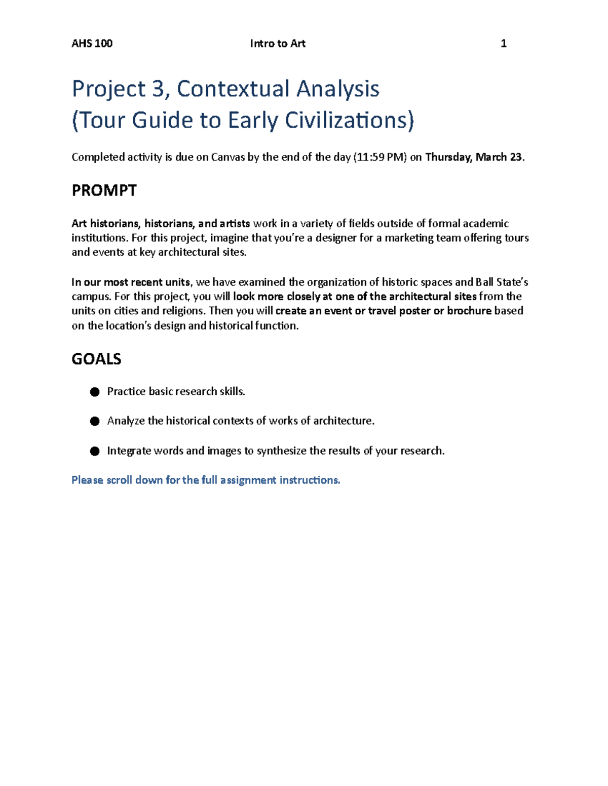AHS 100 Project 3 Tour Guide - Project 3, Contextual Analysis (Tour ...