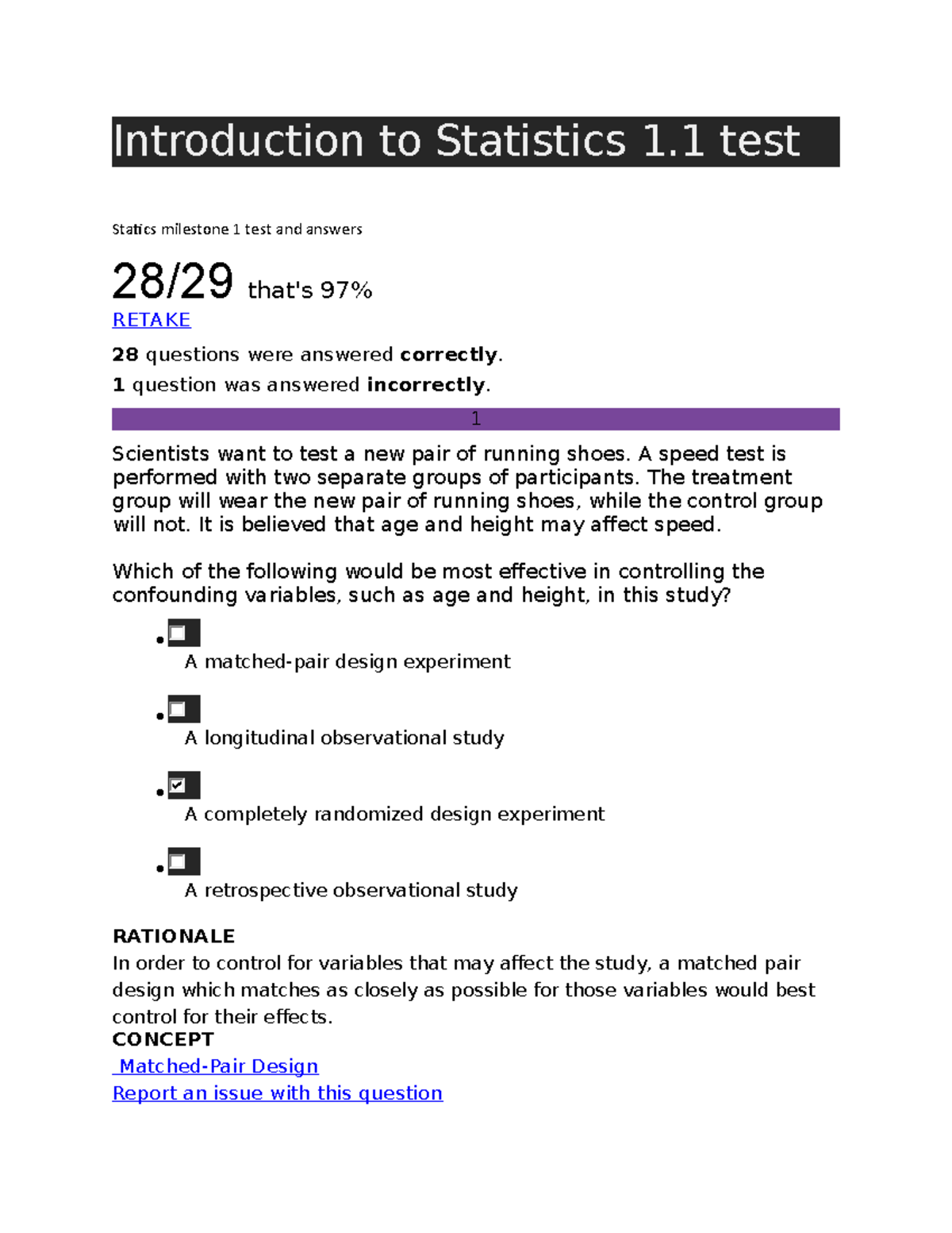 Introduction to Statistics 1.1 test and answers - Introduction to ...