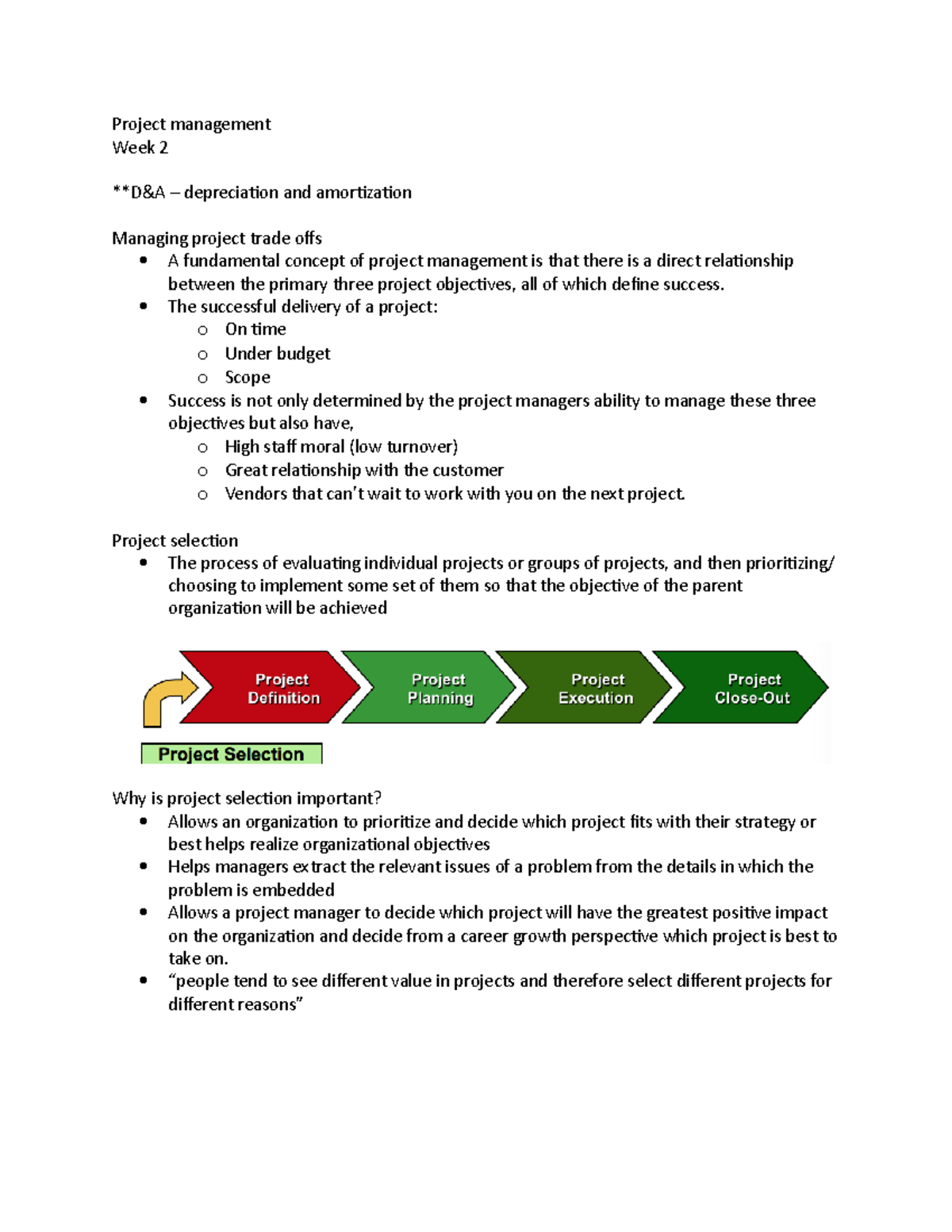 Week 2 - Lecture notes 2 - Project management Week 2 **D&A ...