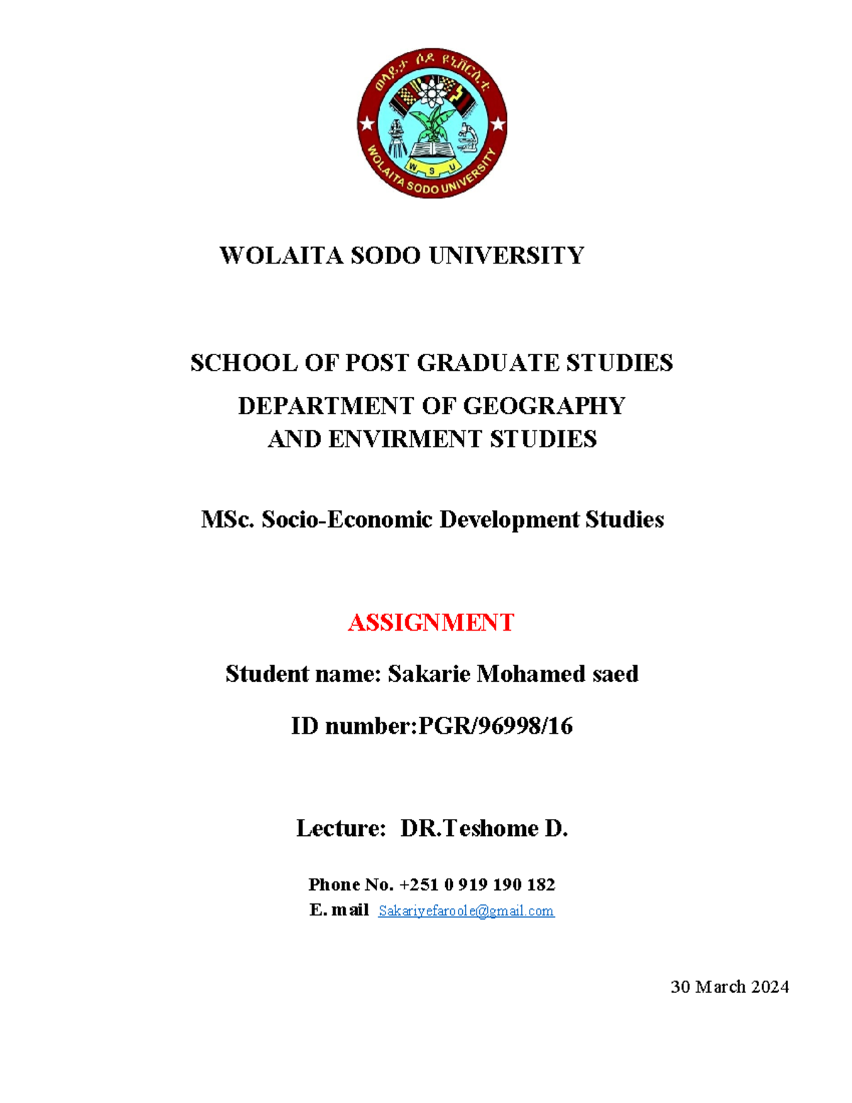 Wolaita SODO University GEOGRAPHICAL THOUGHTS - WOLAITA SODO UNIVERSITY ...