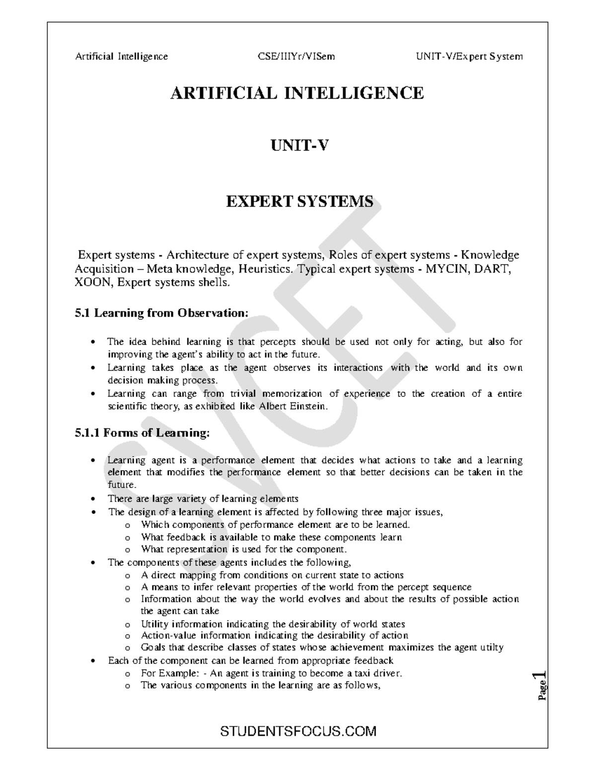 Artificial Intelligence question bank computer engineering Unit 5 ...