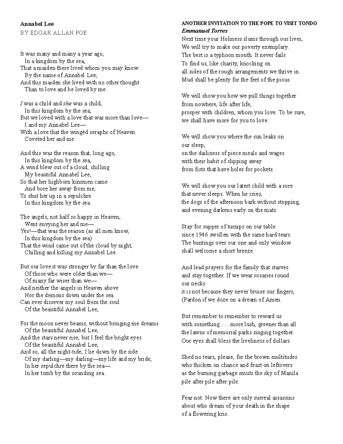 Literary-Pieces - Literary pieces - Annabel Lee BY EDGAR ALLAN POE It ...