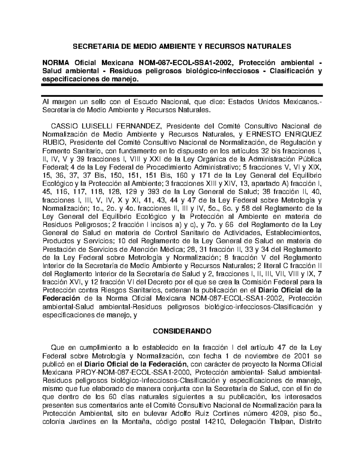 NOM 087 ECOL SSA 2002 - Nom 087 - SECRETARIA DE MEDIO AMBIENTE Y ...