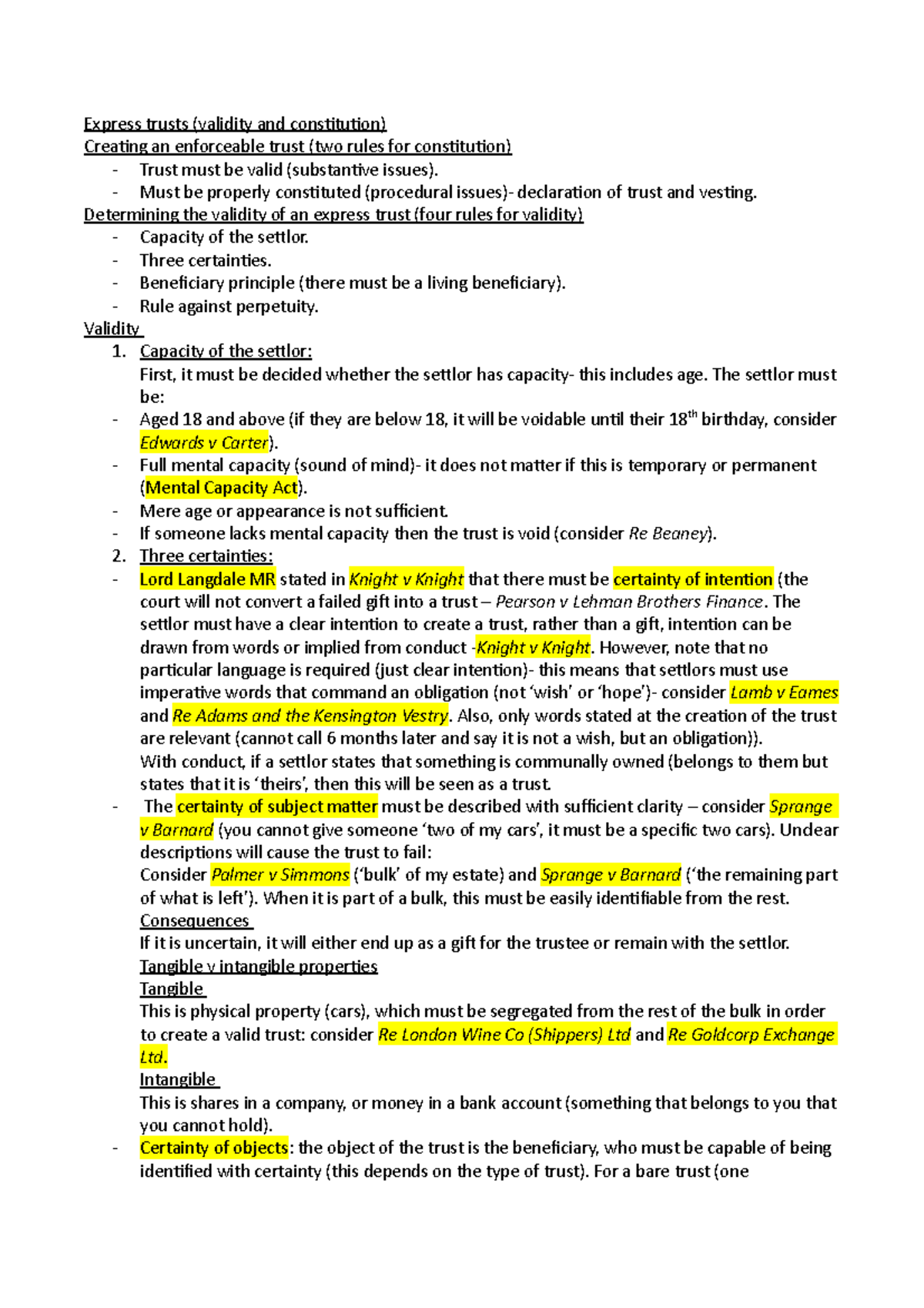 Express Trusts - Must be properly constituted (procedural issues ...