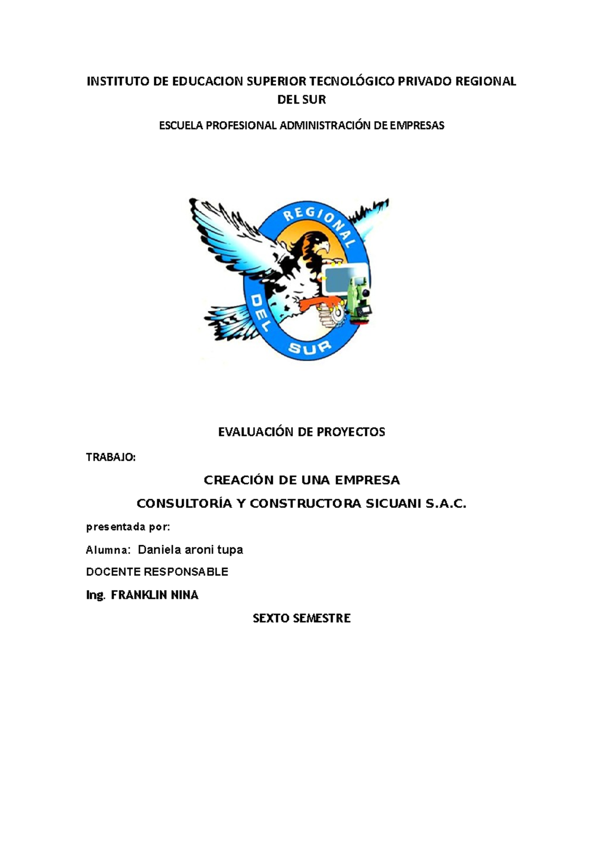 Admistracion Semestre VI, Alumna Daniela Aroni Tupa - INSTITUTO DE EDUCACION SUPERIOR ...