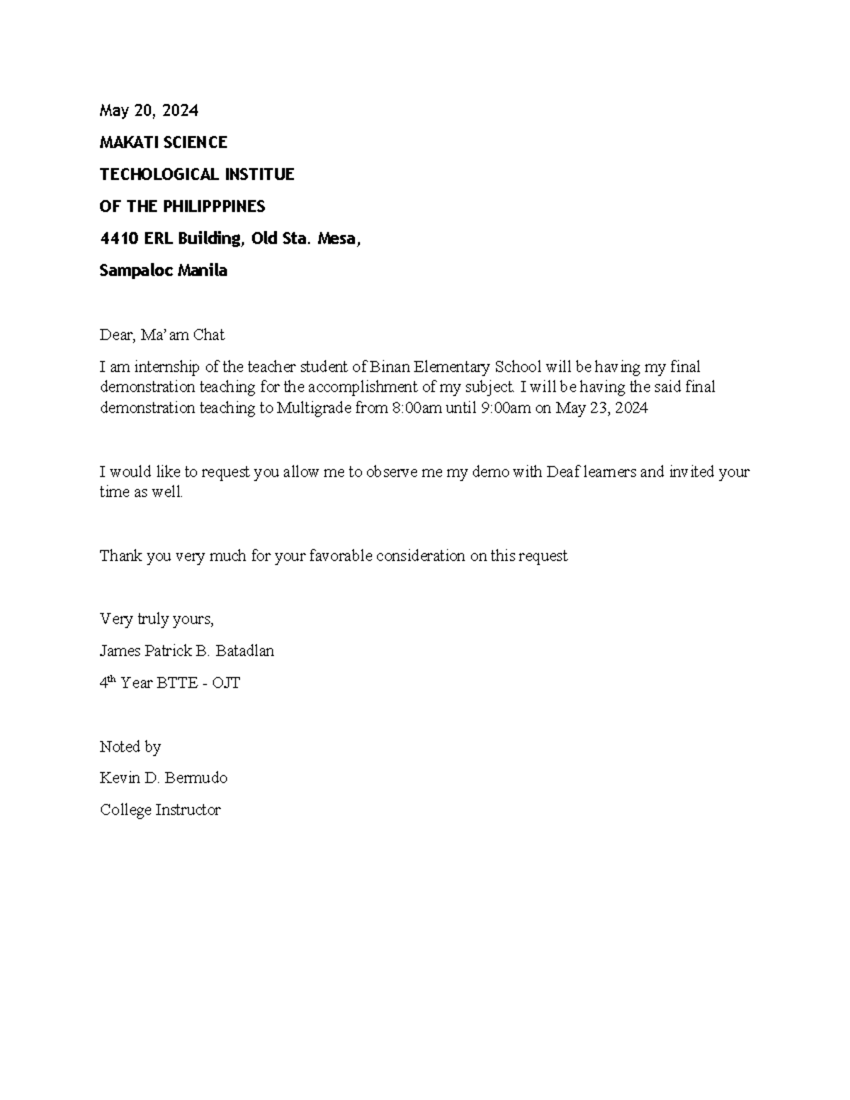 May 20 - May 20, 2024 MAKATI SCIENCE TECHOLOGICAL INSTITUE OF THE ...