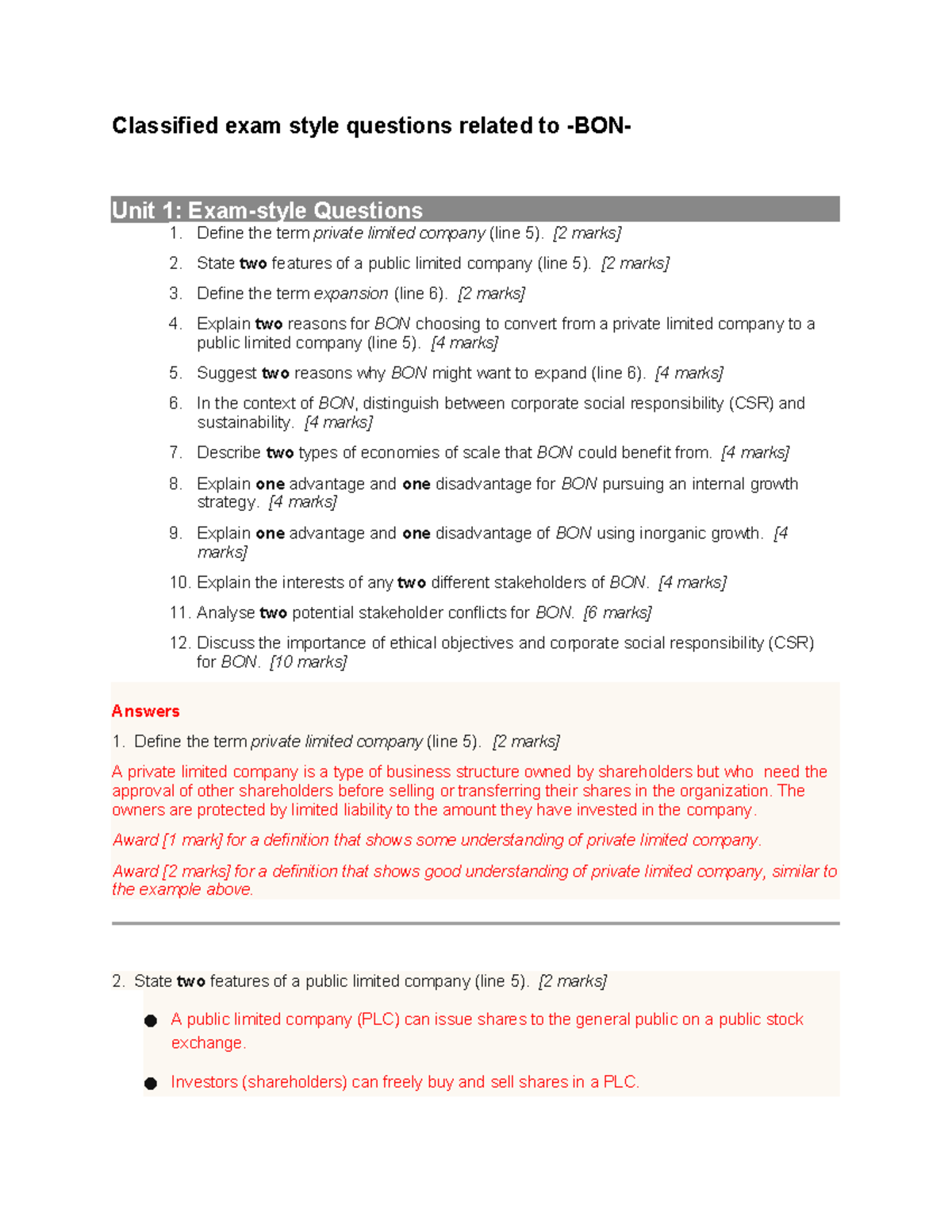 Cbonlassified exam style questions related to -BON - Define the term ...