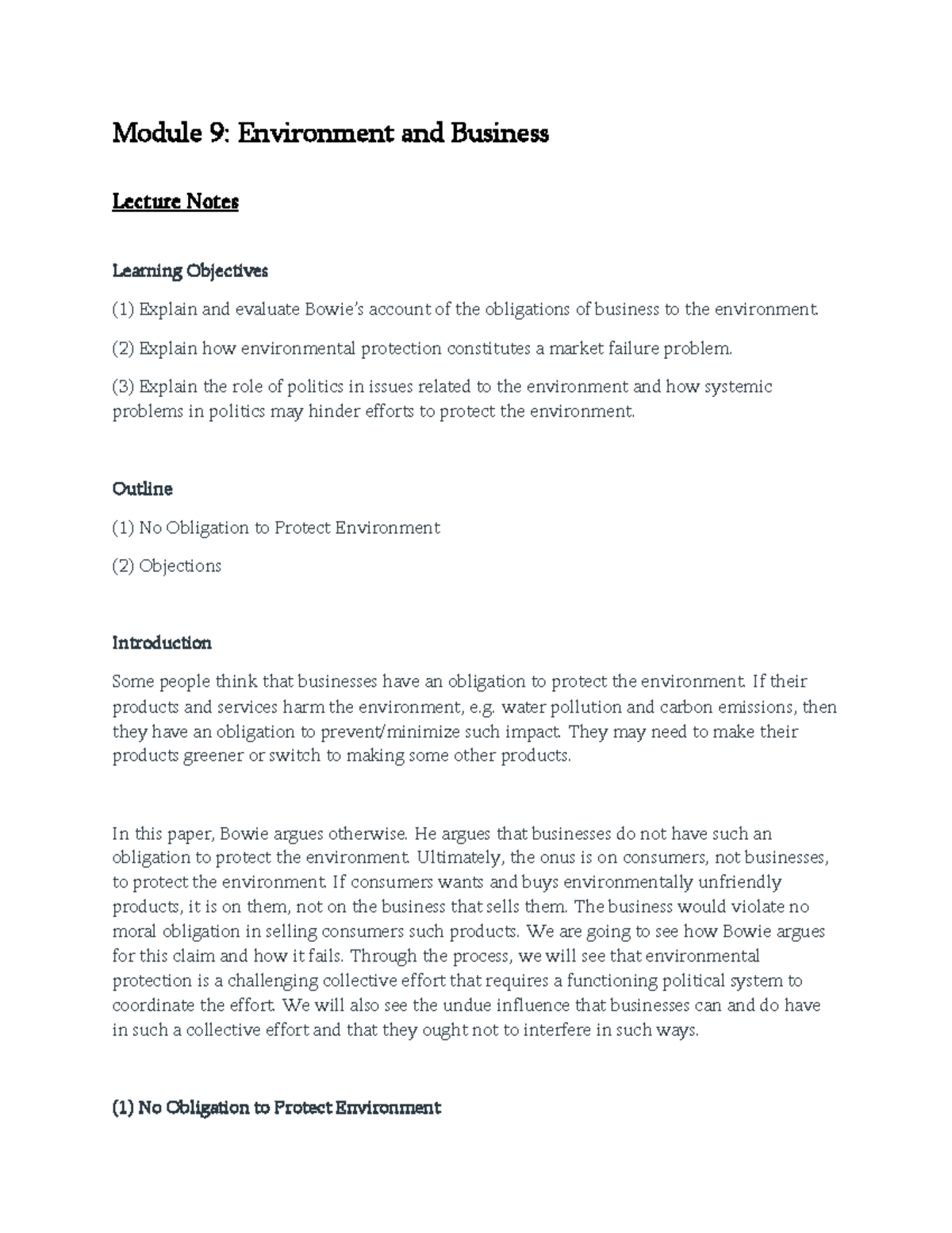 Module 9 - Module 9 : Environment and Business Lecture Notes Learning ...