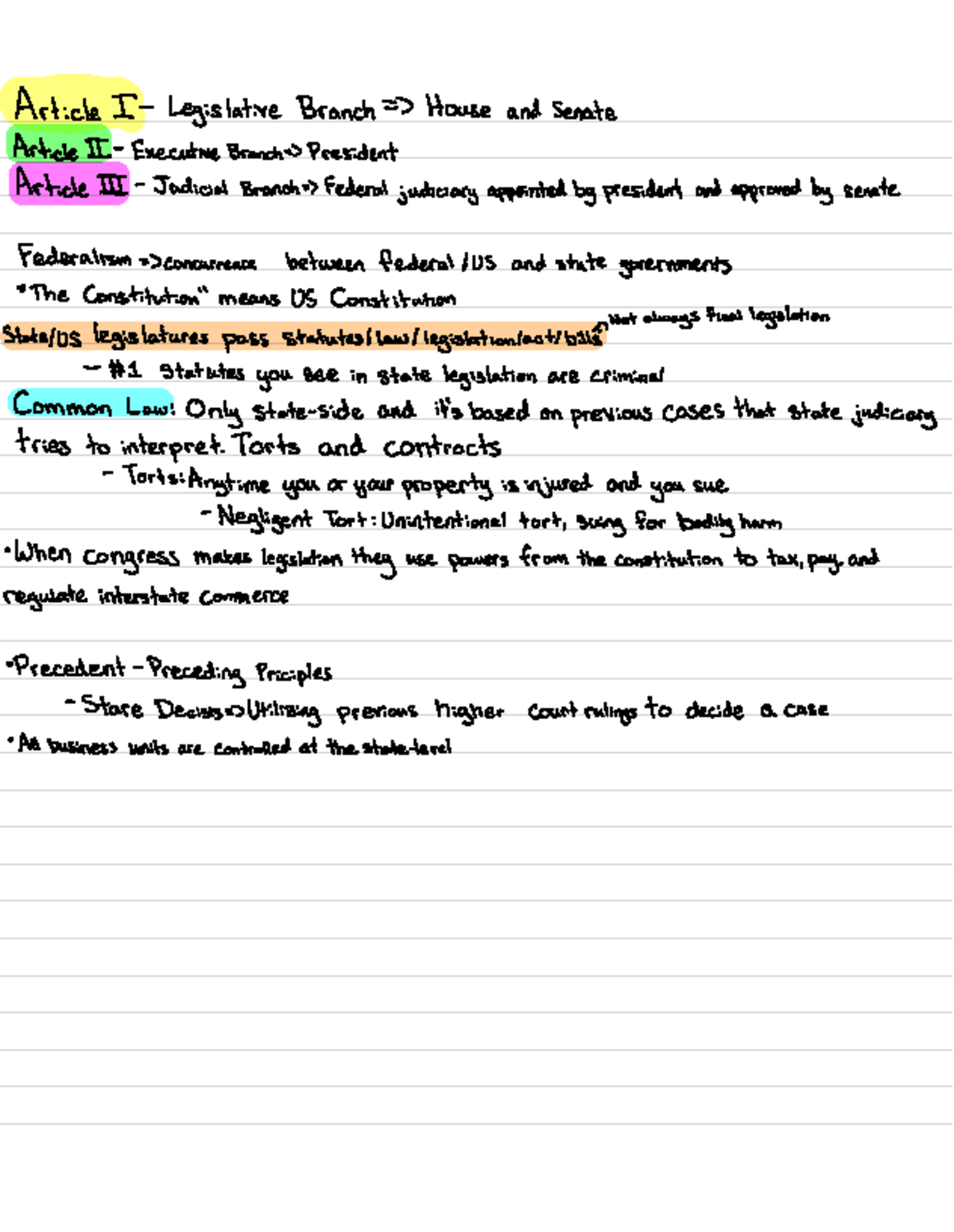 Class 1 - Article I-Legislative Branch House and Senate ArticleII ...