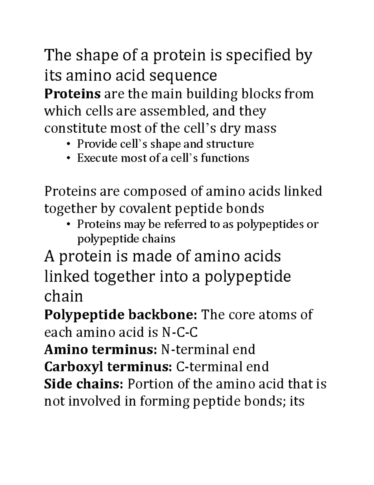 Chapter 4 Part 1: Structure and Function of Proteins - The shape of a protein is specified by ...