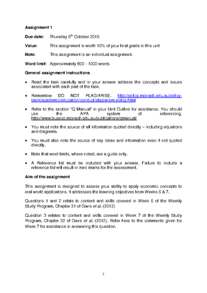 Tut 4 Memo - ECS1102 Tutorial Questions, Semester 2, 2015 Tutorial 4, Week 6 Chapter 28, The ...