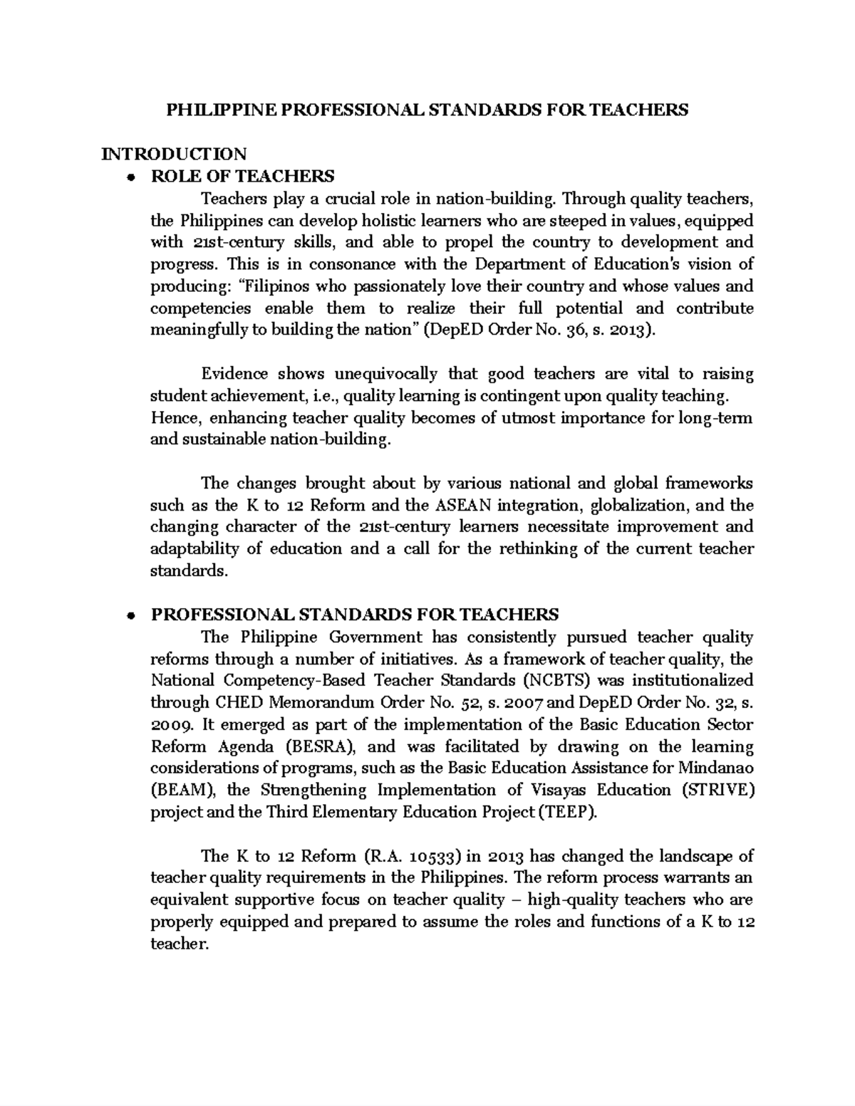 Philippine Professional Standards FOR Teachers - PHILIPPINE PROFESSIONAL STANDARDS FOR TEACHERS ...