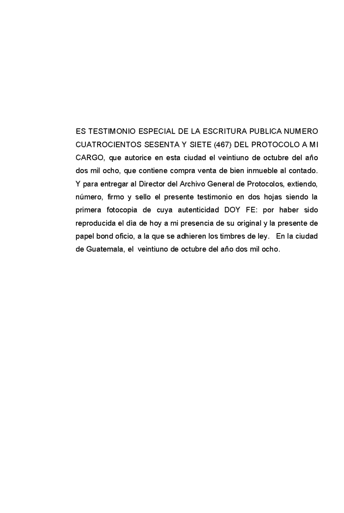 Testimonio Especial Compraventa - ES TESTIMONIO ESPECIAL DE LA ...