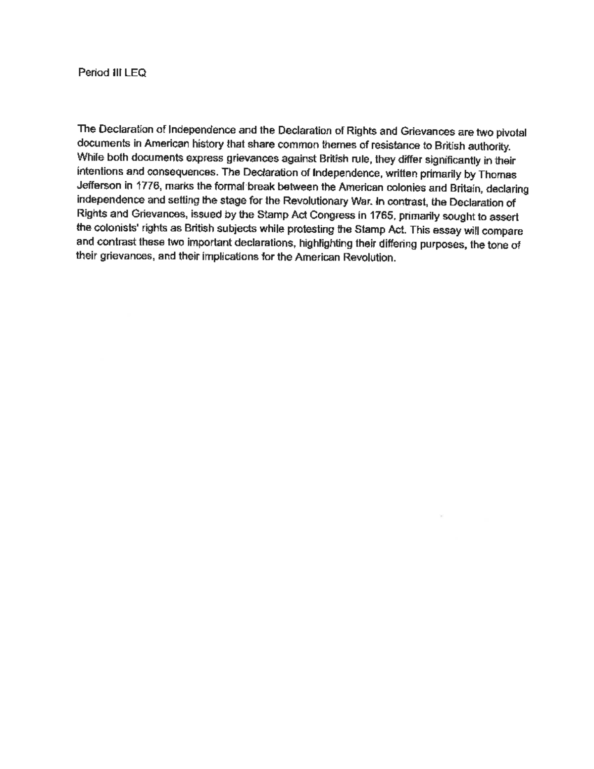 LEQ Opening Paragraph Example #1 - Studocu