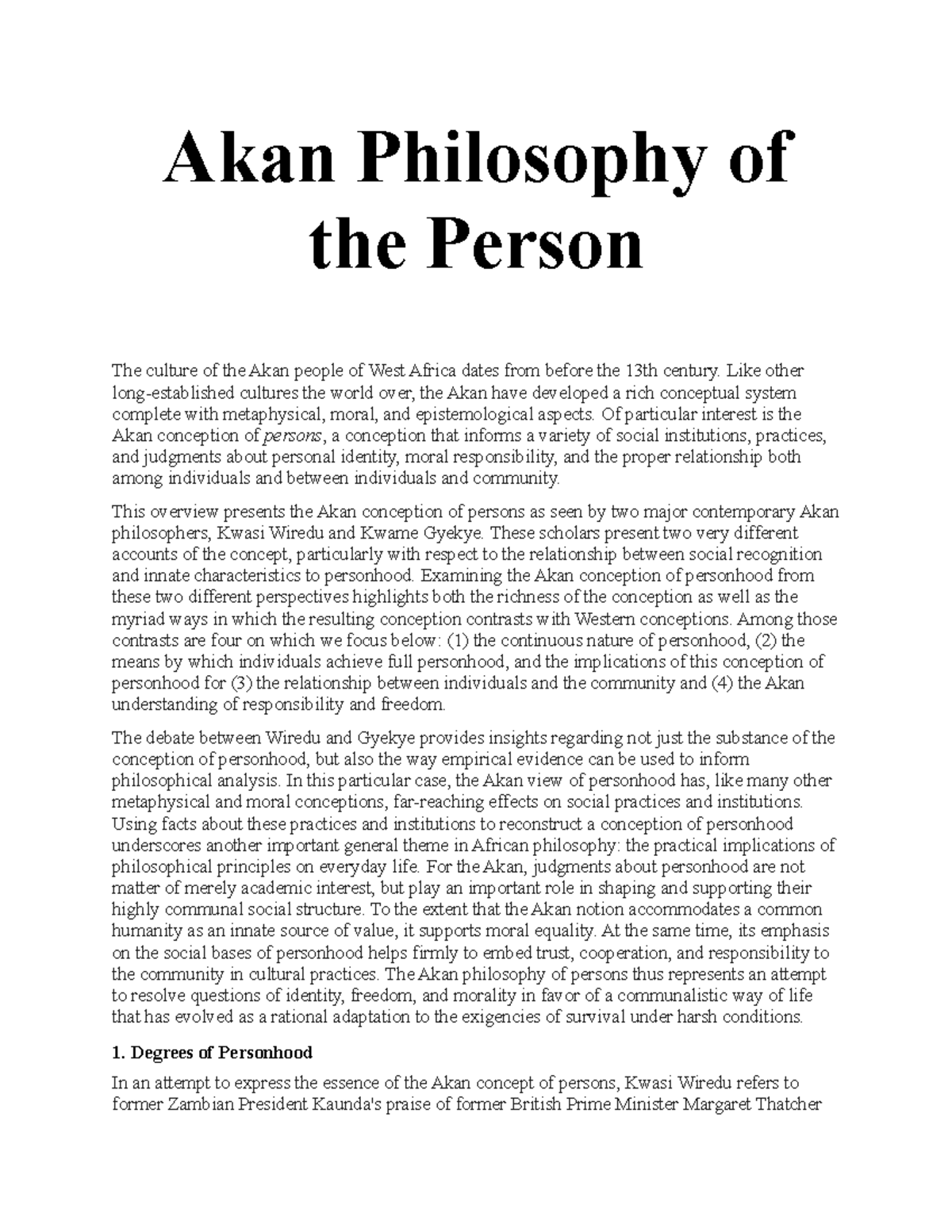Lecture 43 Akan Philosophy of the Person - Akan Philosophy of the ...
