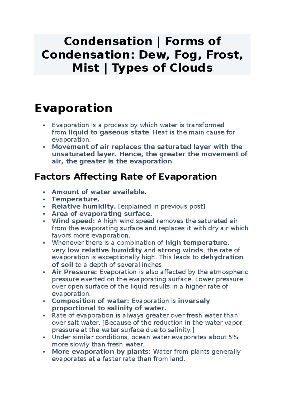 Condensation - Forms of Condensation - Condensation | Forms of ...