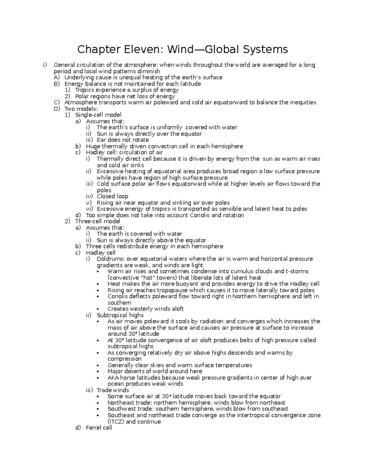 Wind global systems notes - Chapter Eleven: Wind—Global Systems I ...