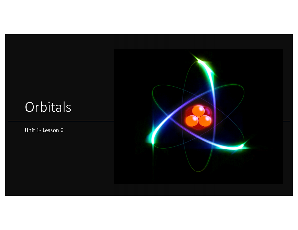 Unit 1- Lesson 6 - summary - Orbitals Unit 1- Lesson 6 Lesson Overview ...